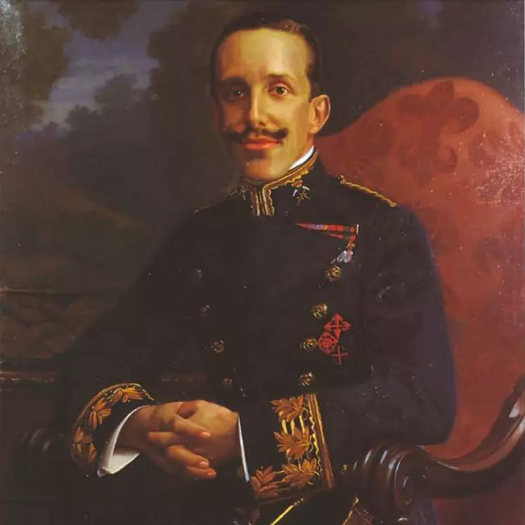 Raja Alfonso XIII dalam pakaian seragam Korps Insinyur Pertambangan. Karya M. Oliver Aznar