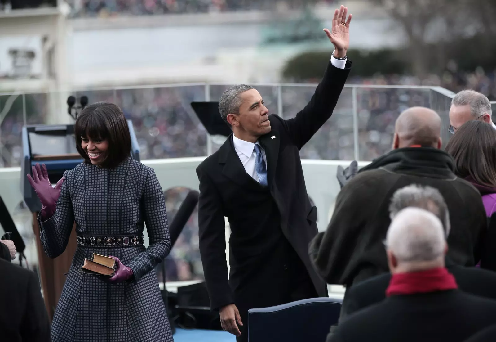 Barack Obama en Michelle Obama bevestigen op 20 januari 2013 de herverkiezing van de president bij zijn tweede inauguratie.