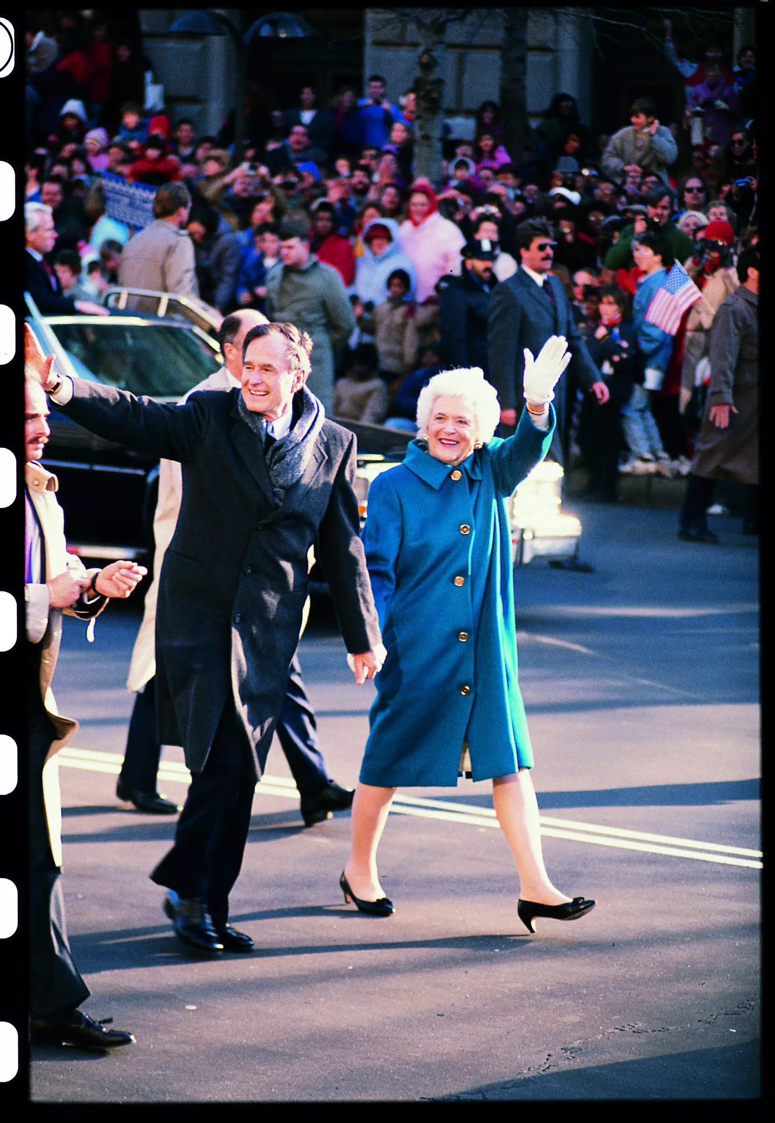 George en Barbara Bush bij de presidentiële inauguratie op 20 januari 1989.