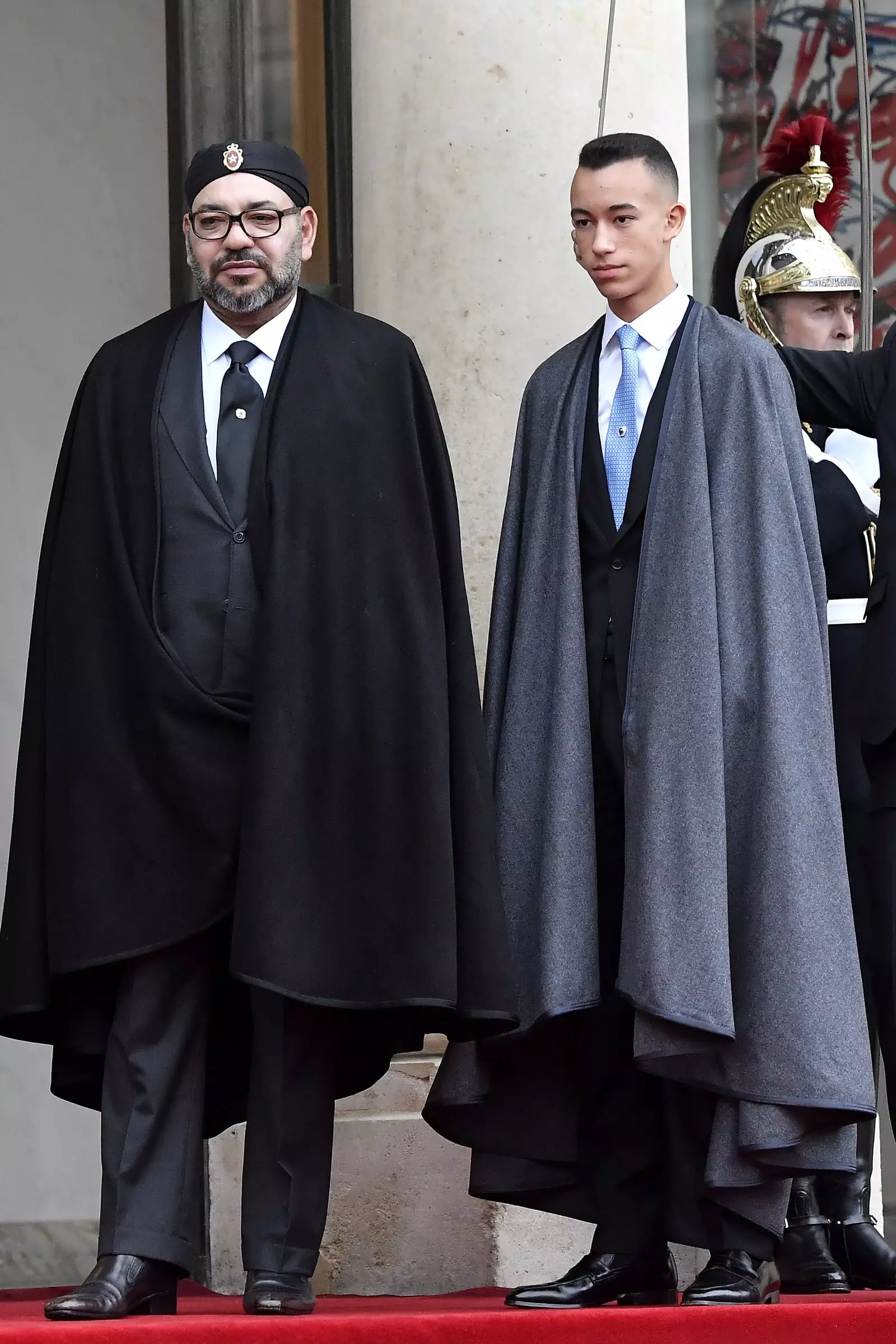 Mohamed VI of Morocco and his son Prince Moulay Hassan at the ceremony for the 100th anniversary of the end of the First ...