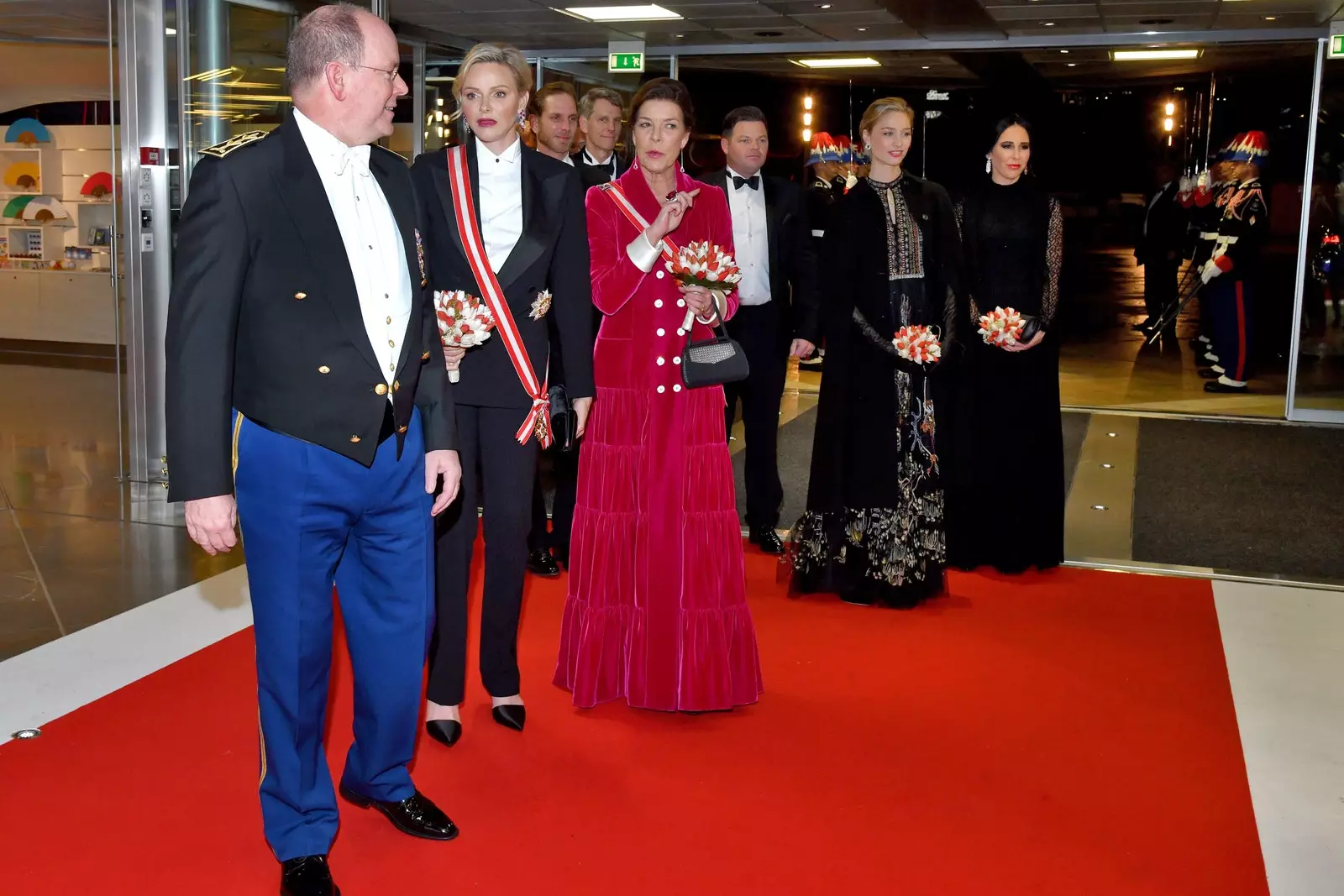 Prince Albert, Princess Carolina Beatrice Borromeo and Tatiana Santo Domingo at the gala in celebration of the...