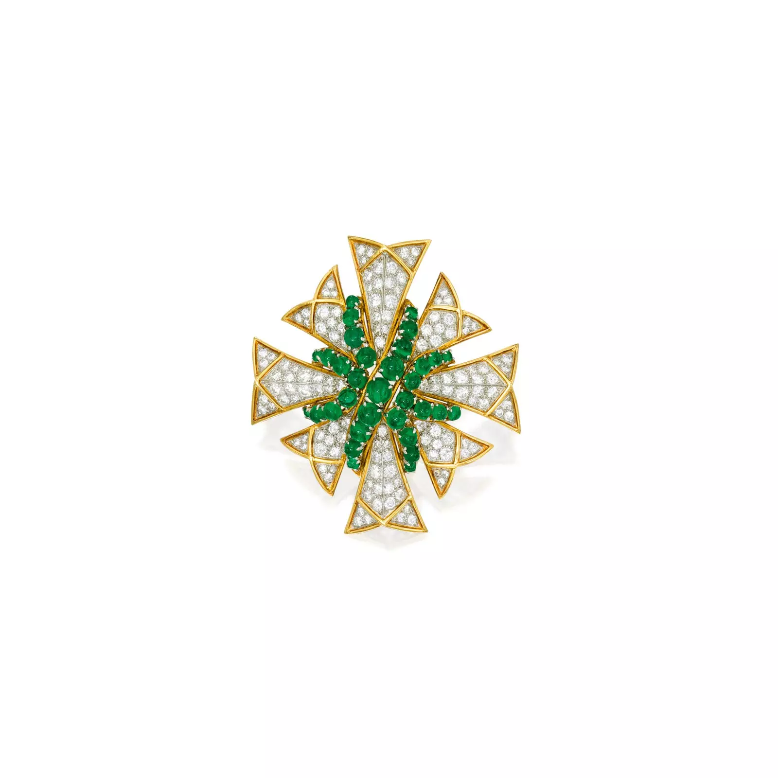 Emerald diamantbroche makke troch de Italjaanske juwelier Fulco di Verdura en dy't ta de priveekolleksje fan ...