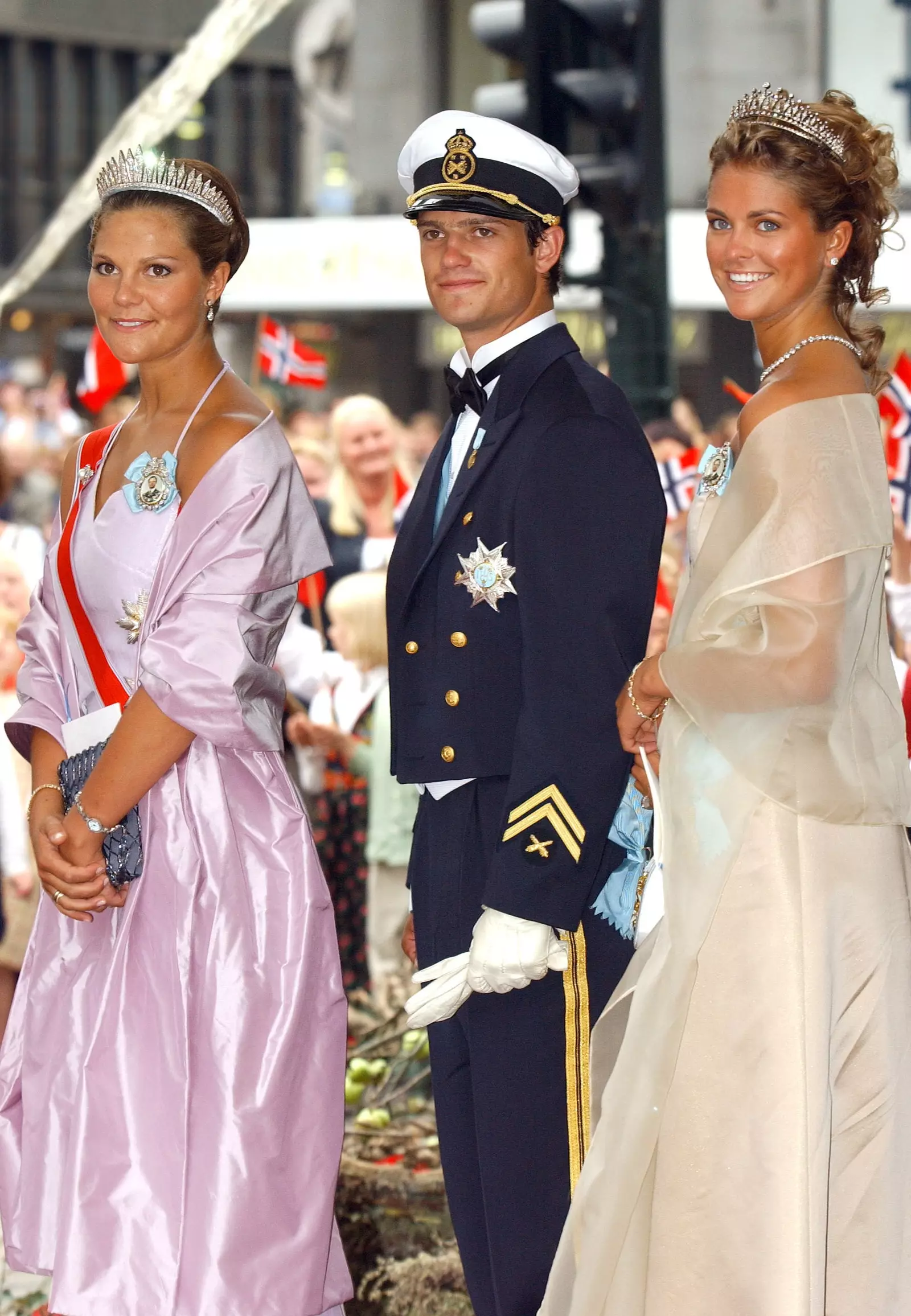 Victoria Carlos Felipe a Magdalena vu Schweden bei der Hochzäit vun de Prënzen vun Norwegen.