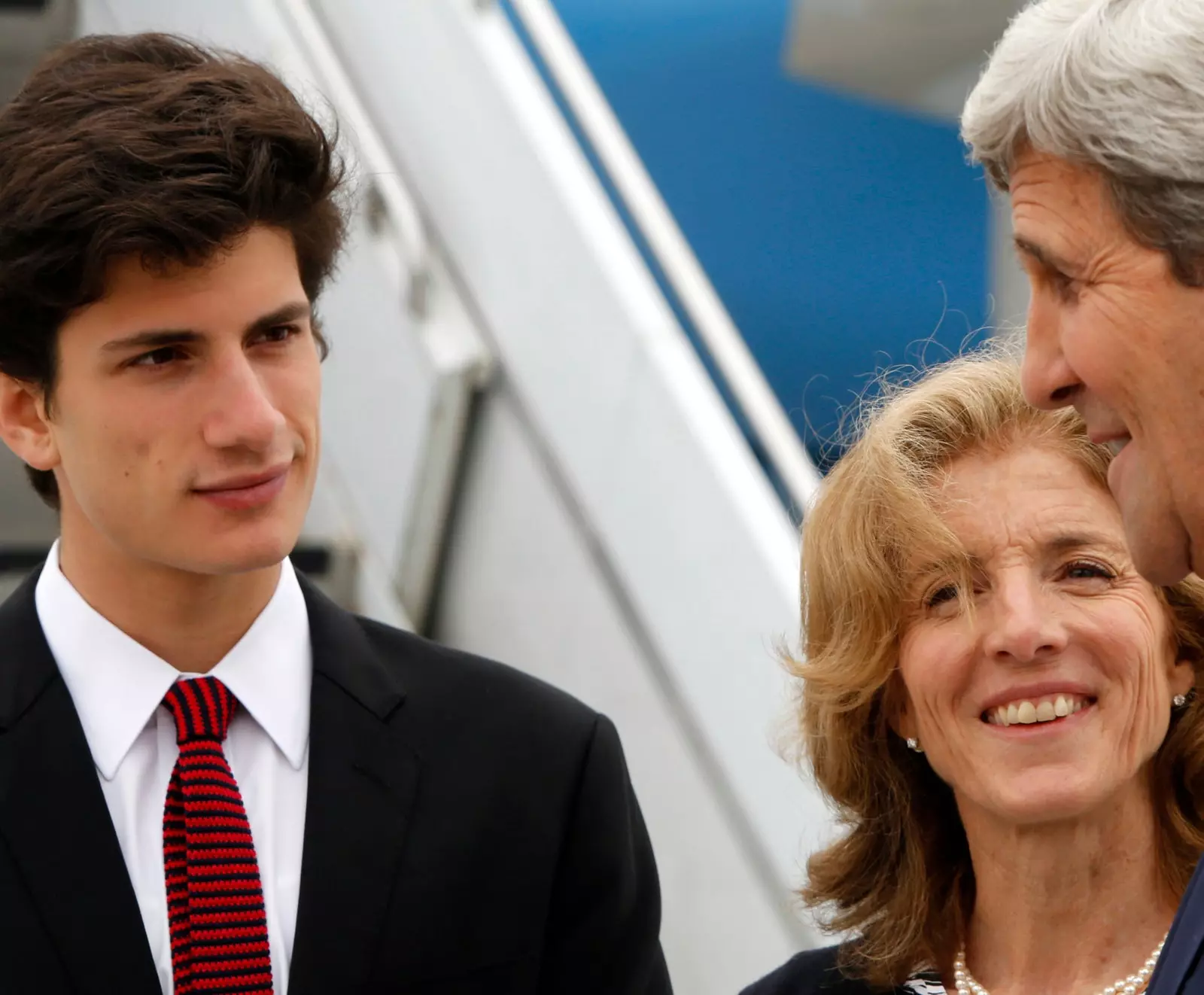 Jack Schlossberg his mother Caroline Kennedy and John Kerry.