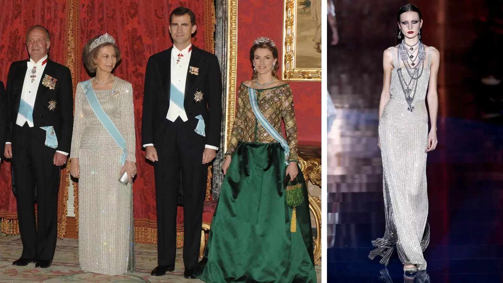 Familia regală spaniolă la o cină în onoarea președintelui Putin în 2006. Valentino Couture 2003.