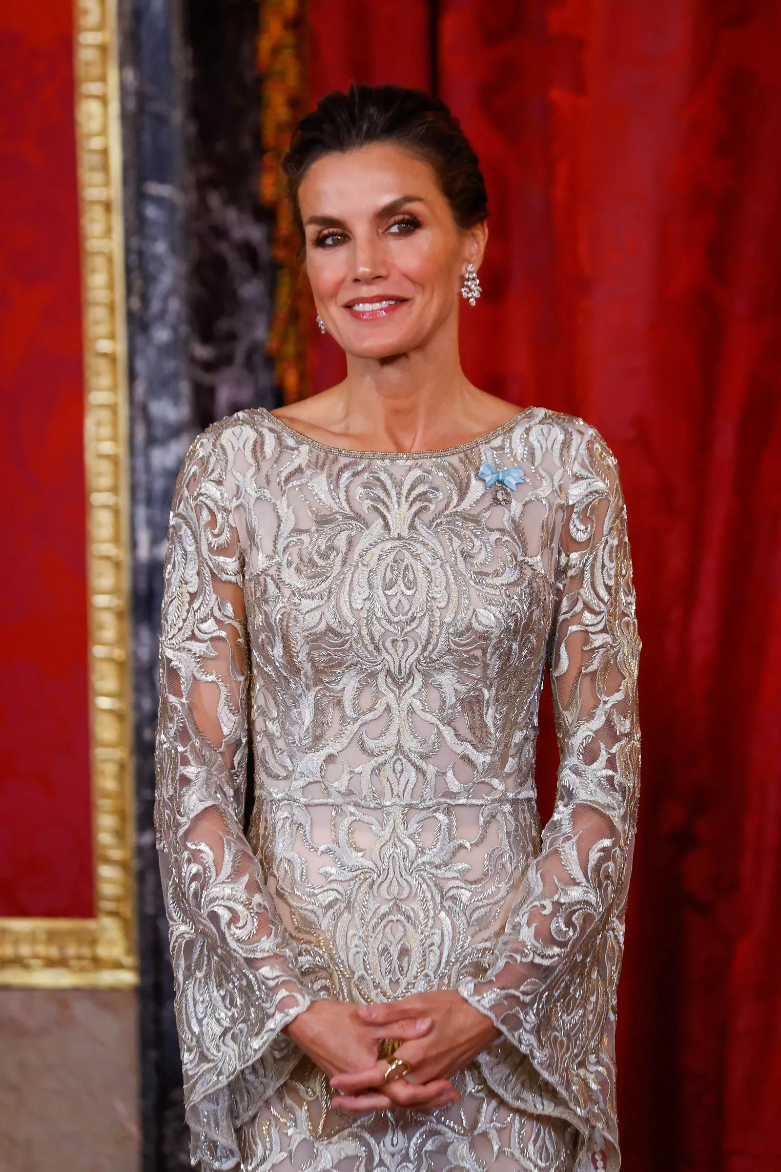 No tiara but spectacular Letizia dazzles with an Arab-inspired dress at her first gala dinner of the year