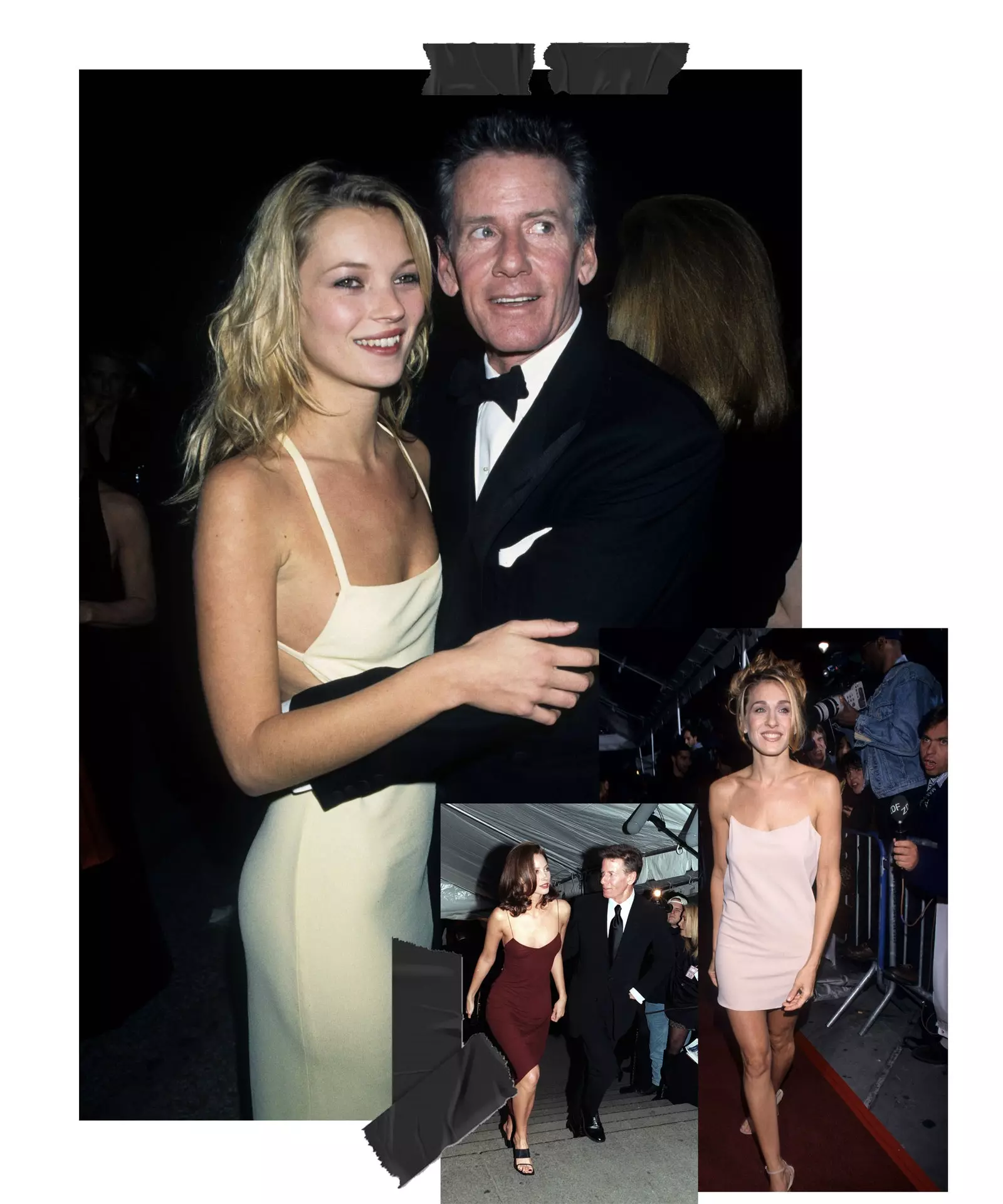 90 年代，Kate Moss Christy Turligton 和 Sarah Jessica Parker 身着细肩带连衣裙。