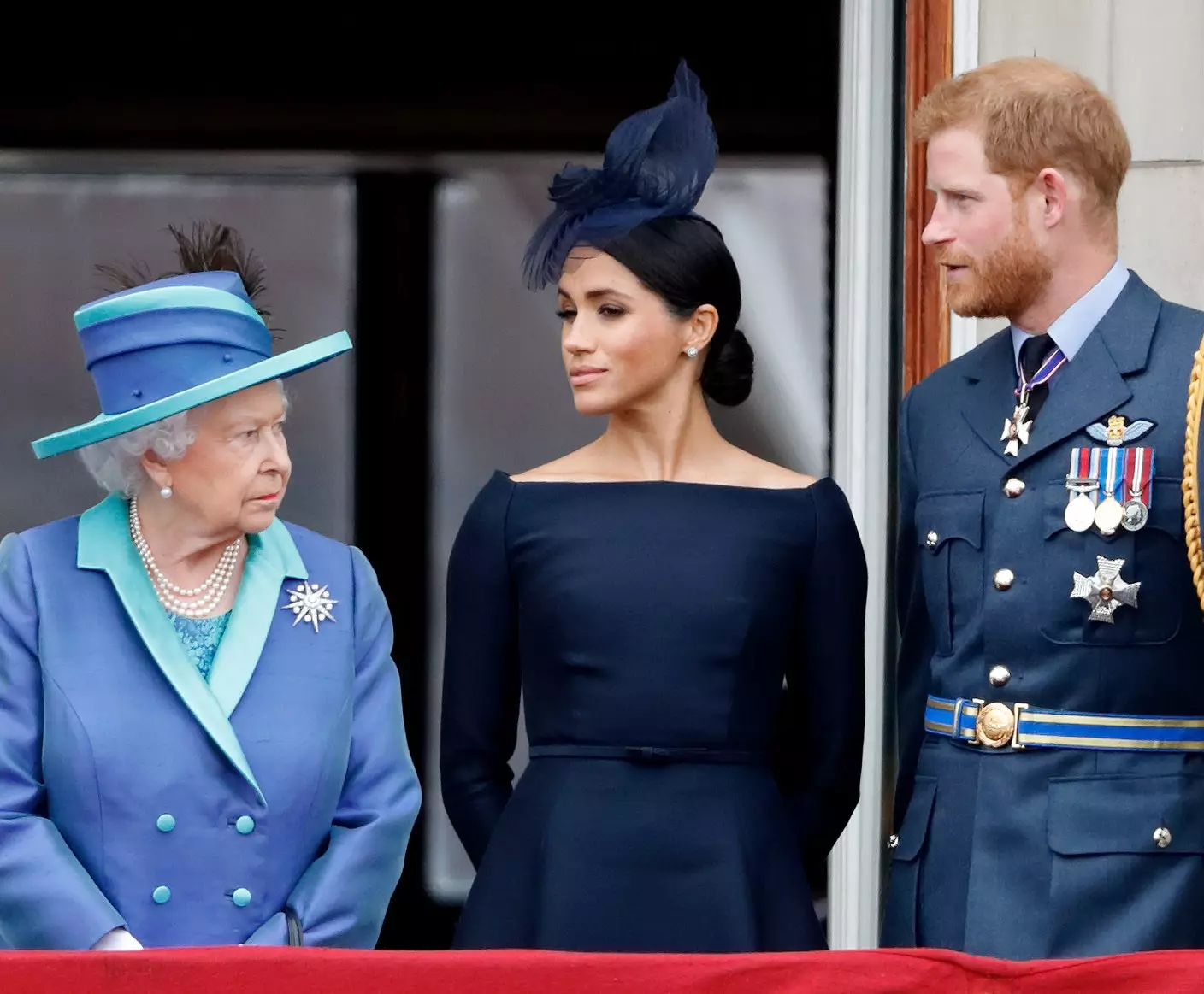 Elizabeth II Meghan Markle dhe Princi Harry në korrik 2018.