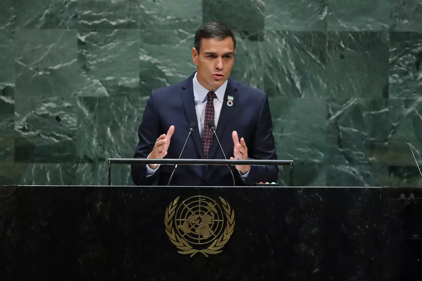 Sánchez durante il suo discorso al quartier generale delle Nazioni Unite il 24 settembre.