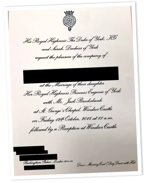บัตรเชิญร่วมงานแต่งงาน Eugenie of York และ Jack Brooksbank