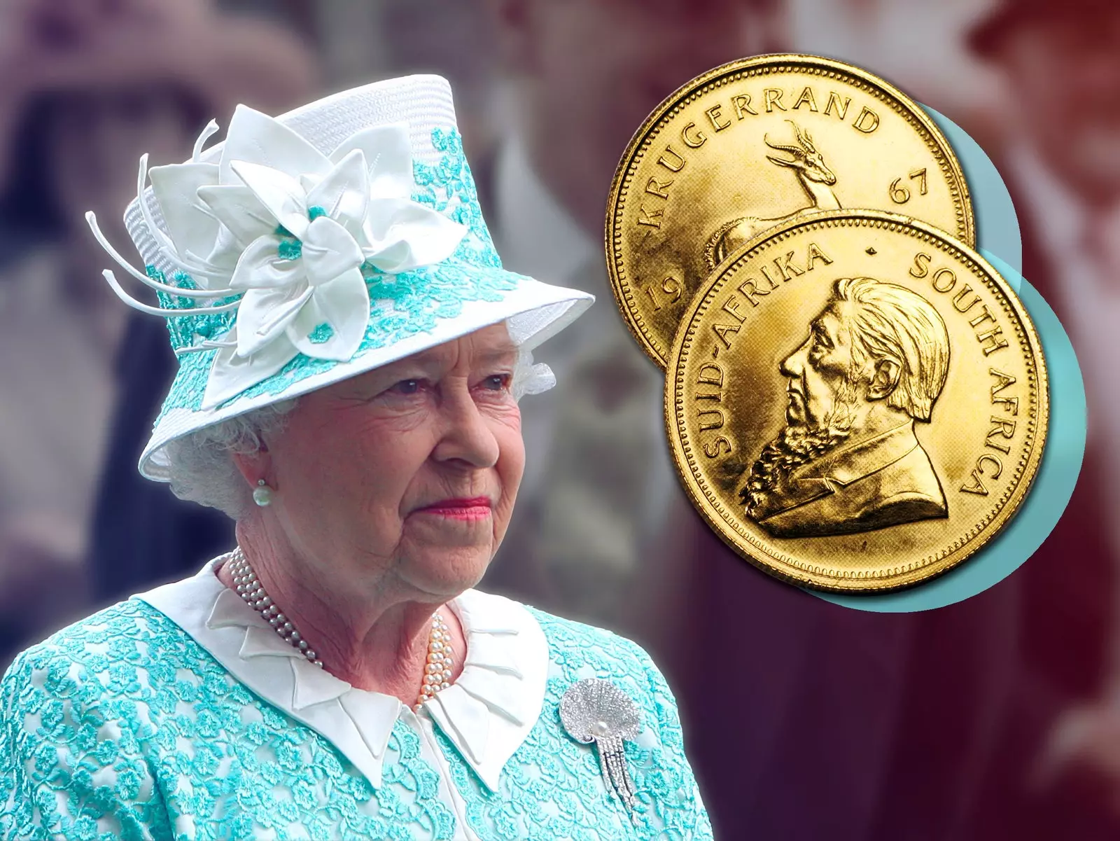 Elizabeth II dan kepala dan ekor Krugenrrand asli dari tahun 1967.