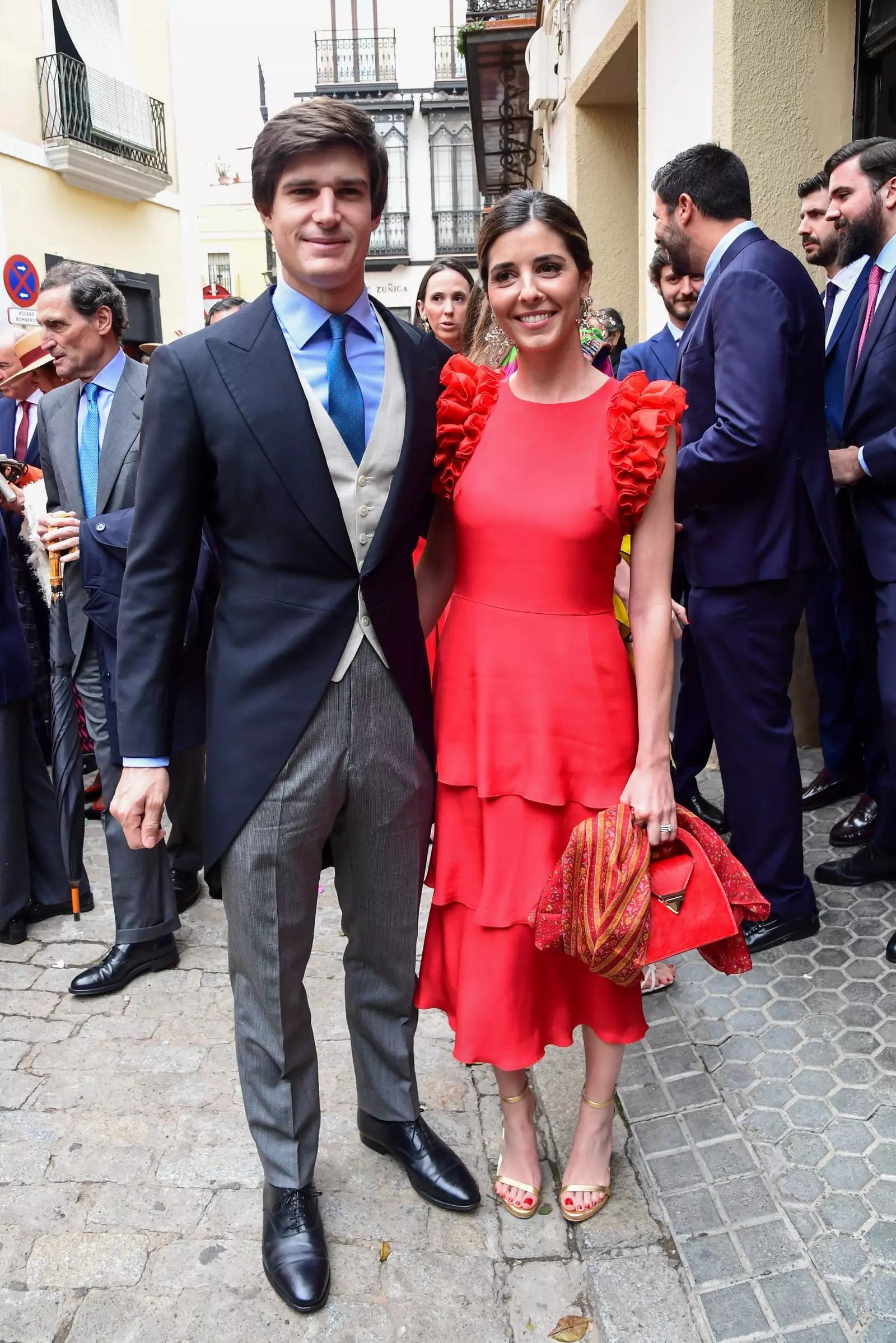 Carlos FitzJames and Beln Corsini at the wedding of Borja Corsini and María Roiz.