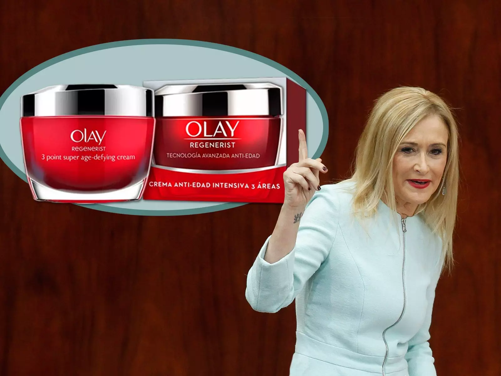 Cristina Cifuentes uye Olay creams.