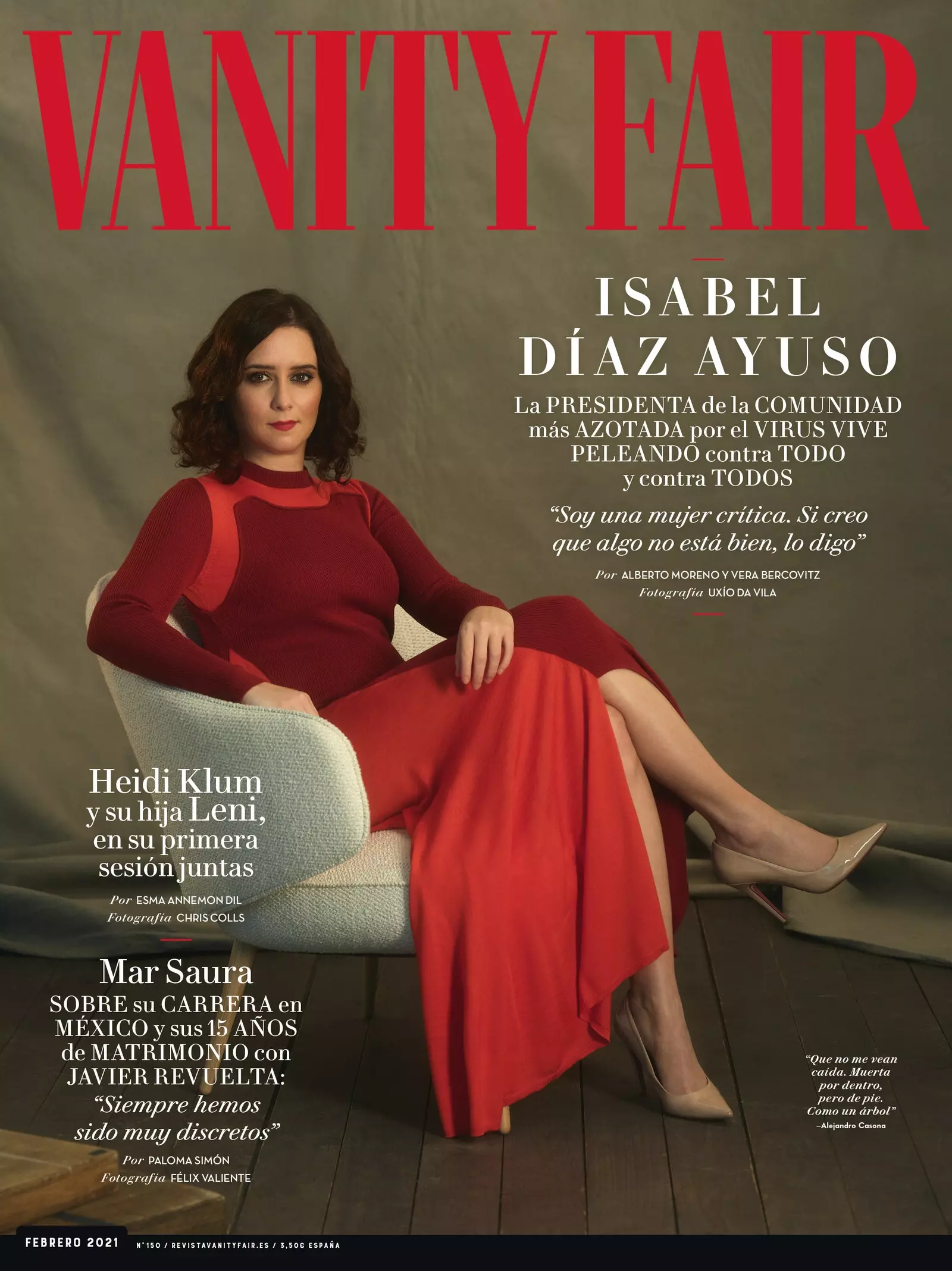 Isabel Díaz Ayuso ing tutup kabeh sing bisa ditemokake ing edisi Februari 'Vanity Fair'