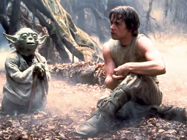 Šamanė Yoda su mokiniu Skywalkeriu.
