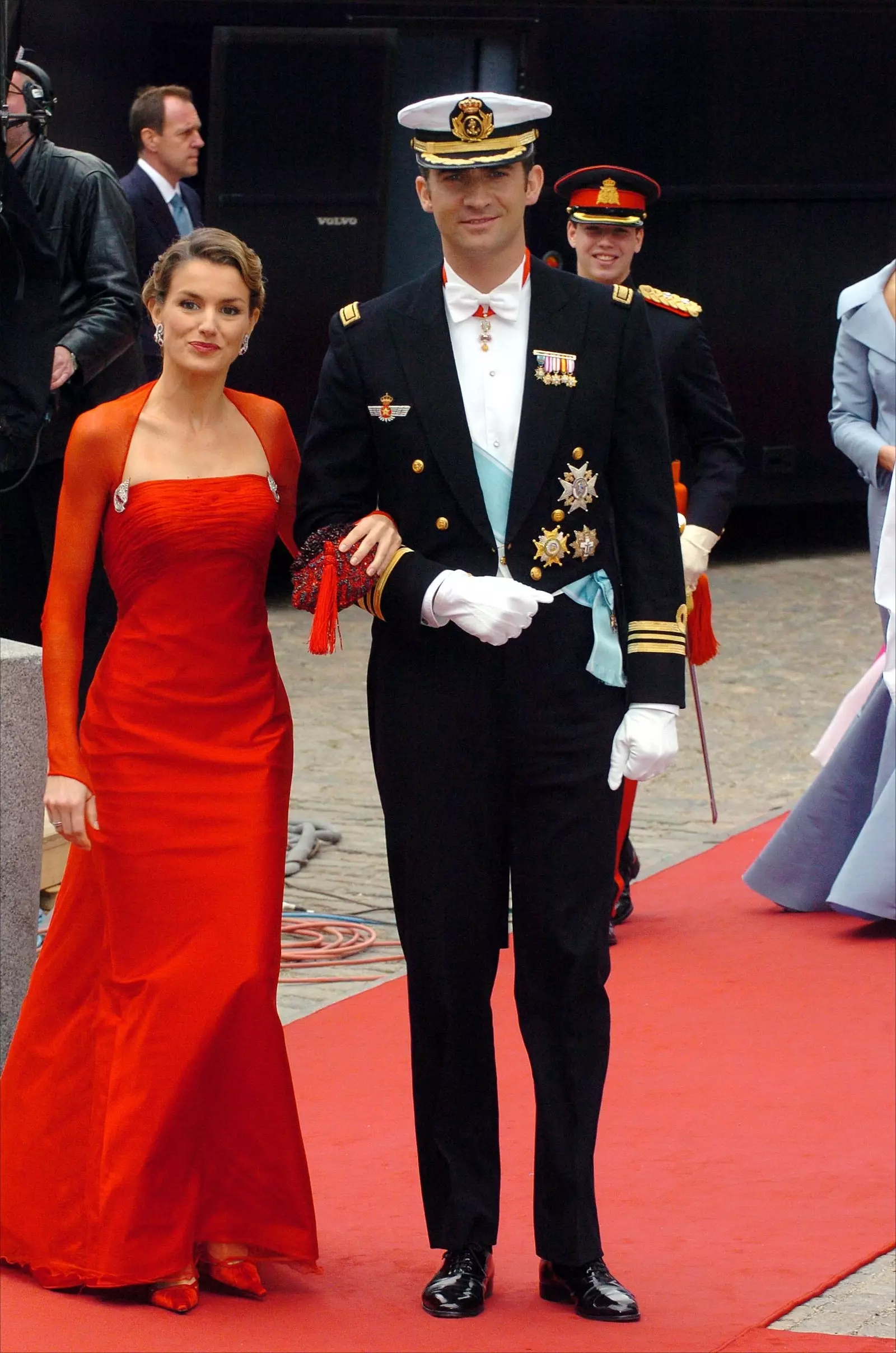 Letizia Ortiz thiab Felipe de Borbón ntawm lub tshoob ntawm Federico ntawm Denmark thiab Mary Donaldson thaum lub Tsib Hlis 14, 2004.