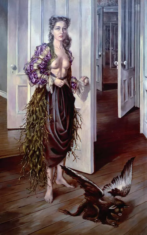 Obra surrealista de aniversário de Dorothea Tanning que Ernst escolhe para a exposição 31 Mulheres de Peggy Guggenheim.