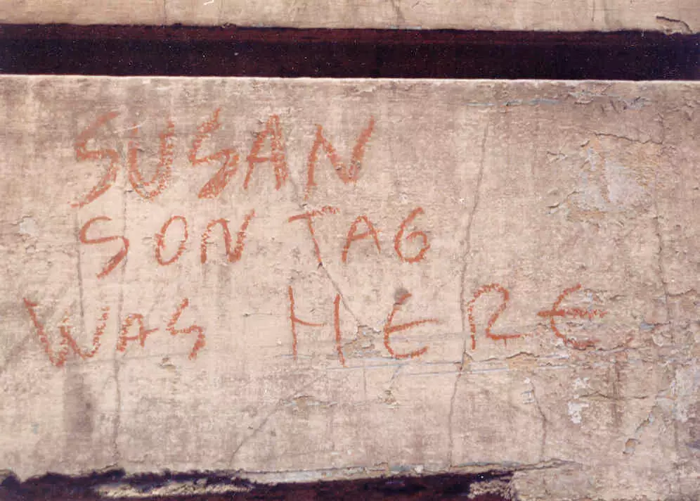 Susan Sontag-en graffitiak gaur egun existitzen ez diren lokaletatik kanpo.