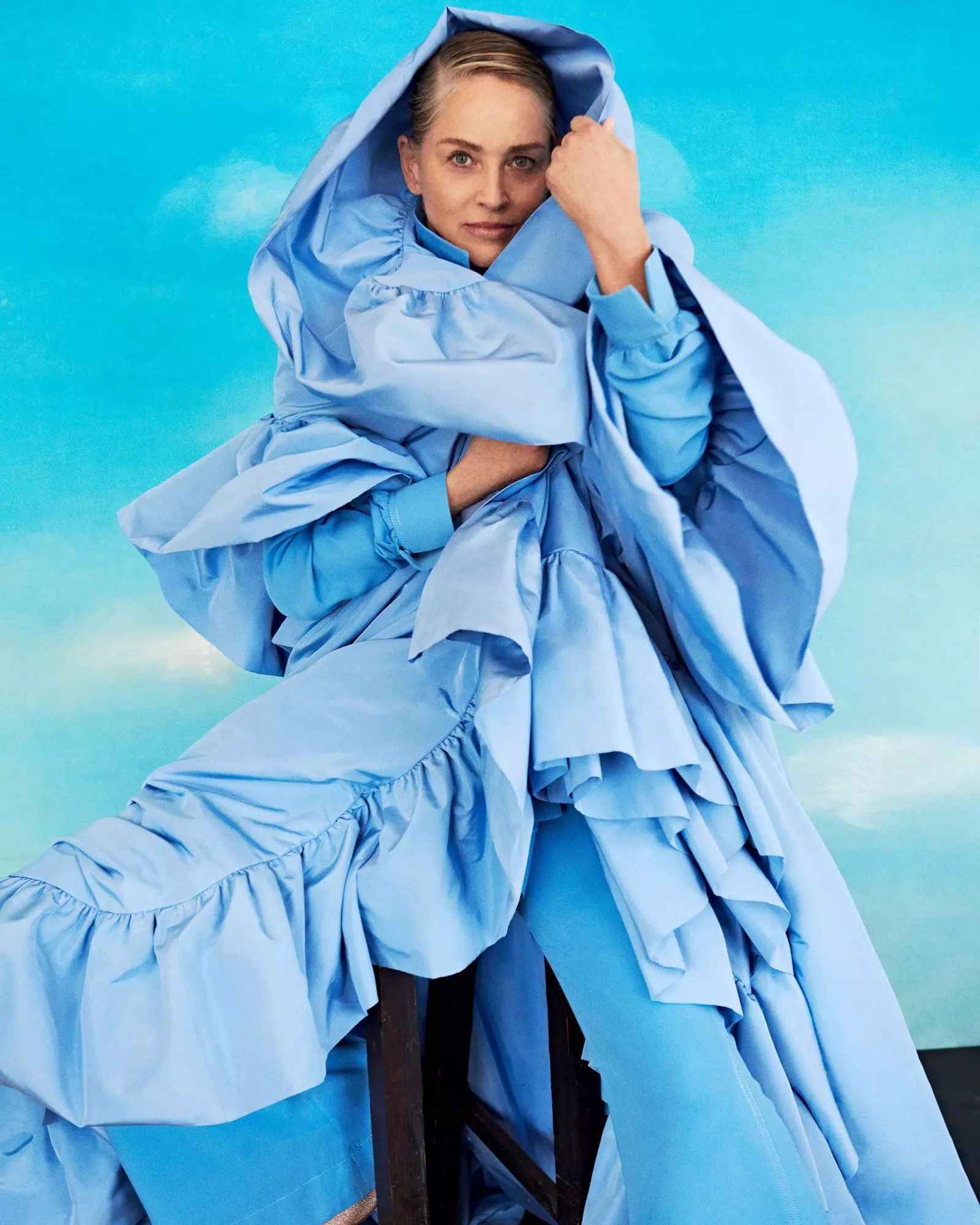 შერონ სტოუნს ატარებს ვალენტინოს კუტურის Anatomy of Couture. ფოტო გადაღებულია ბრანისლავ სიმონჩიკის მიერ.