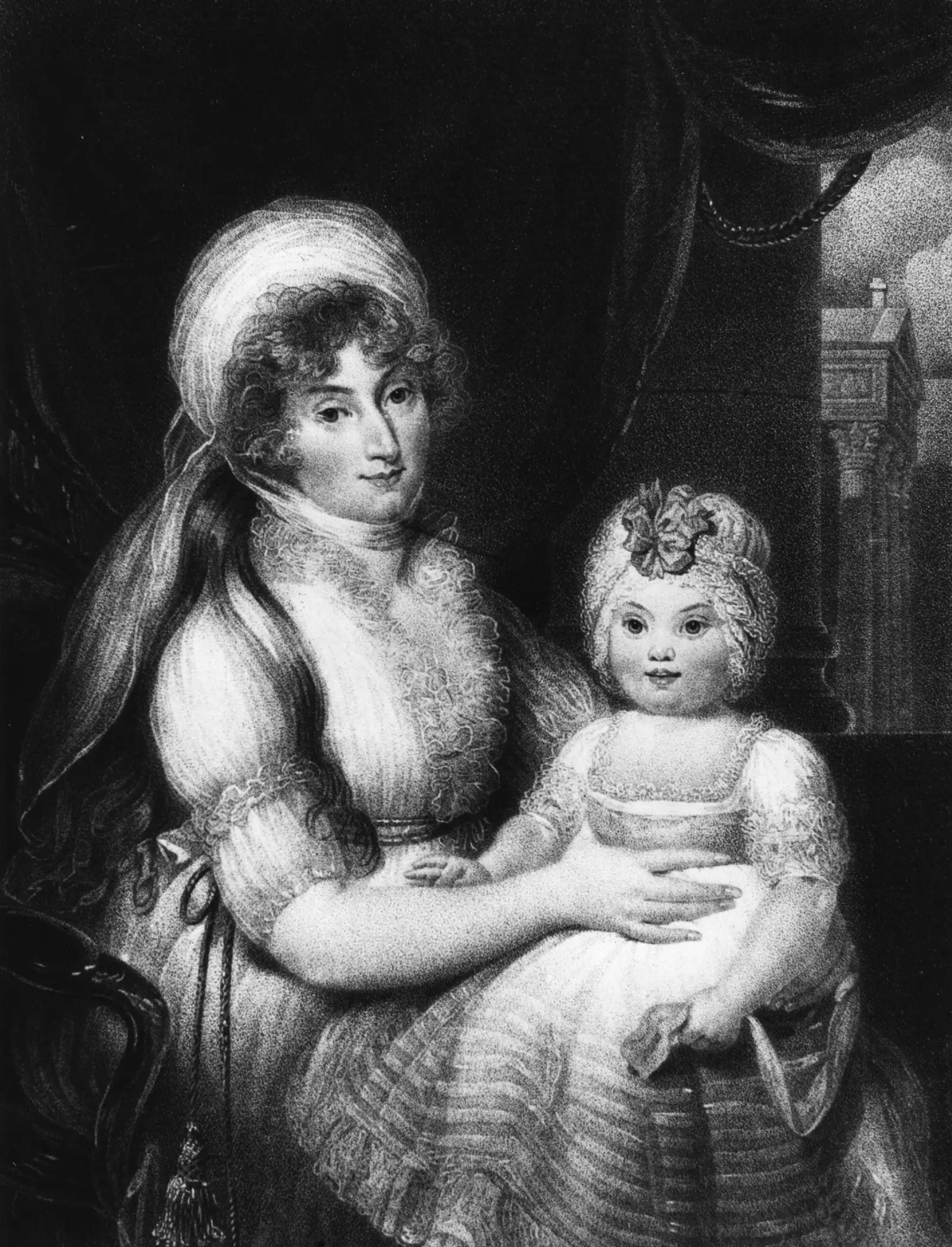 1796 retrato da rainha Caroline com sua filha princesa Charlotte.nbsp