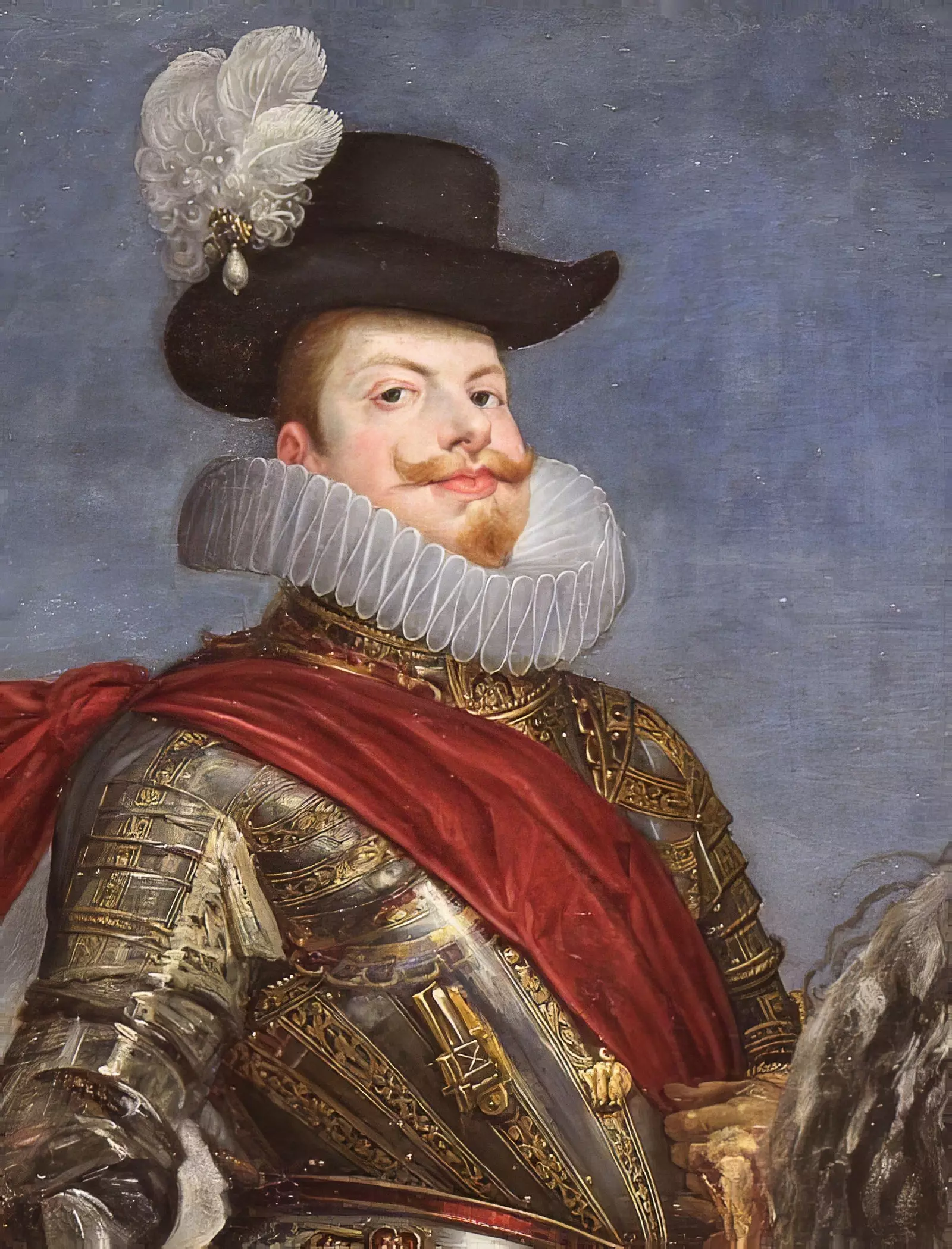 De Felipe III an engem Portrait vu Velzquez huet de Pilger.