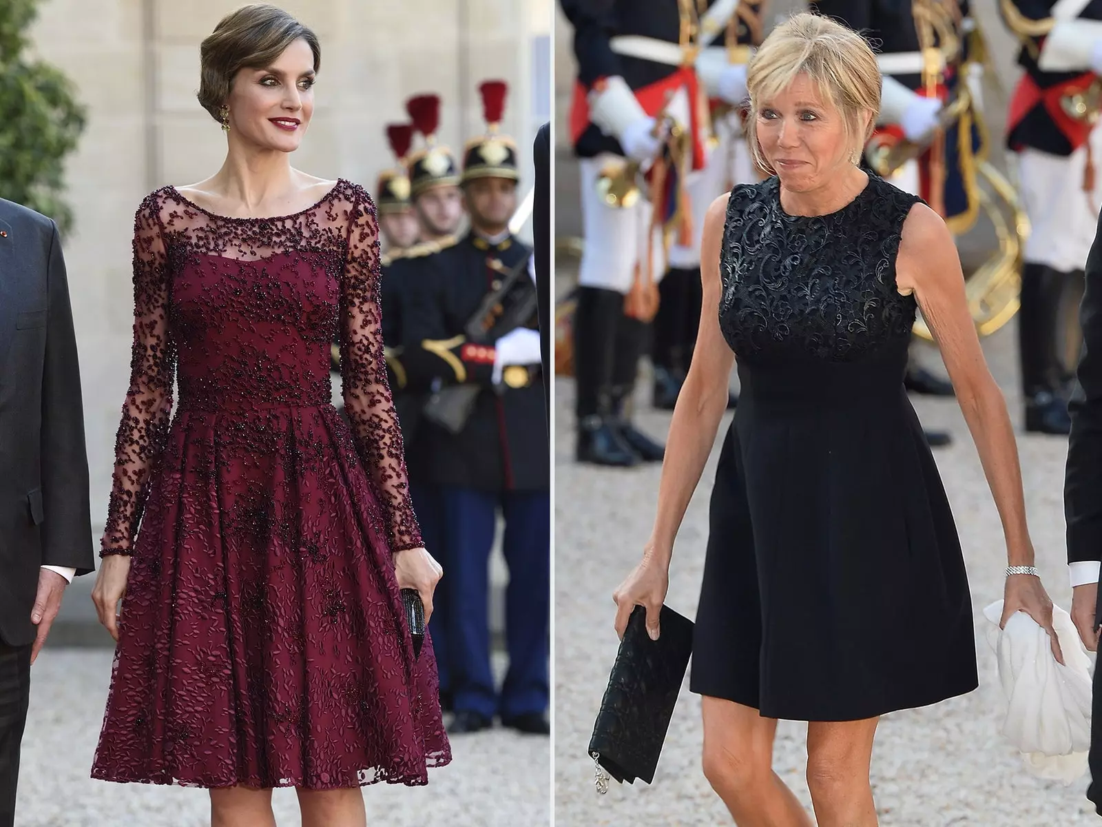 D'Kinnigin Letizia an d'Brigitte Macron wärend der Staatsvisite vum Kinnek a Kinnigin a Frankräich am Joer 2015.