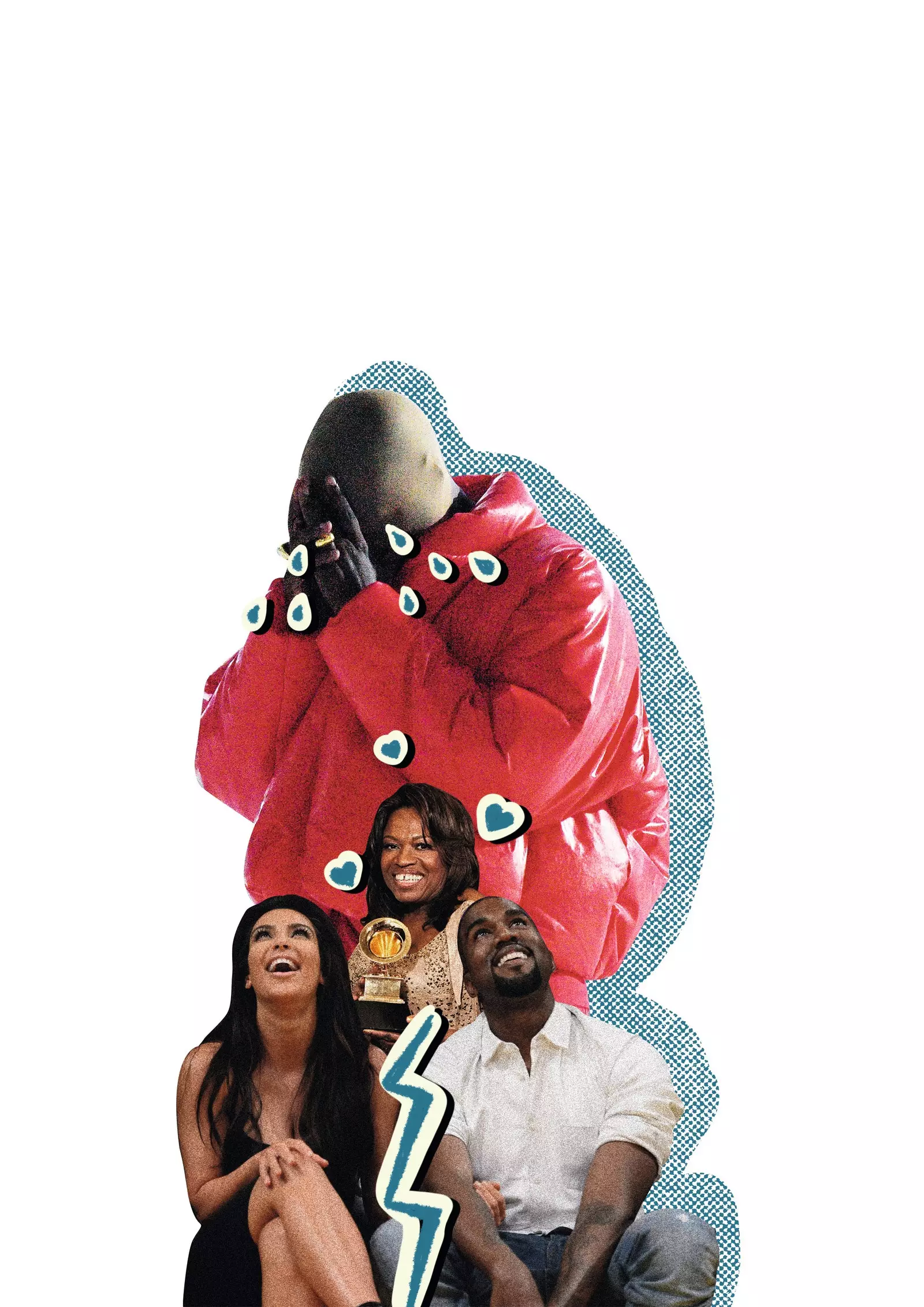 Kim Kardashian Donda West en Knaye West.