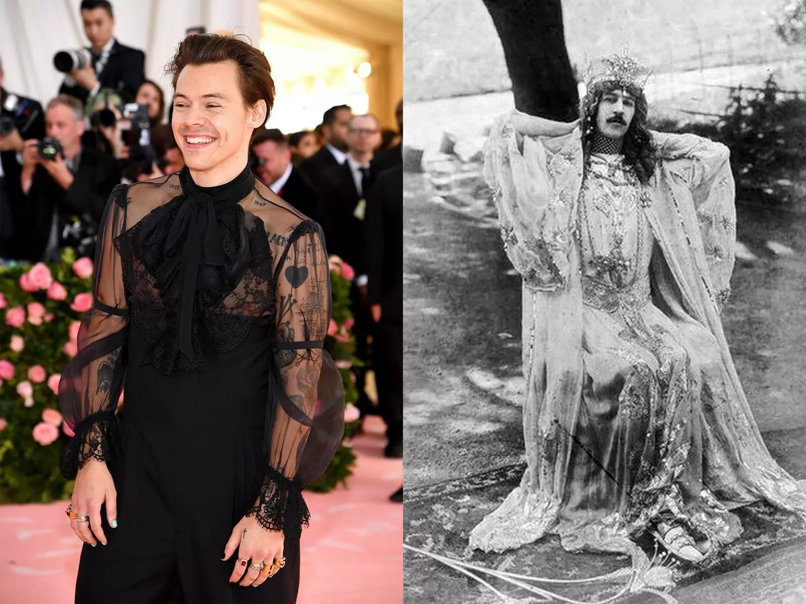 Harry Styles vuoden 2019 Met-gaalassa ja Henry Paget noin 1895.