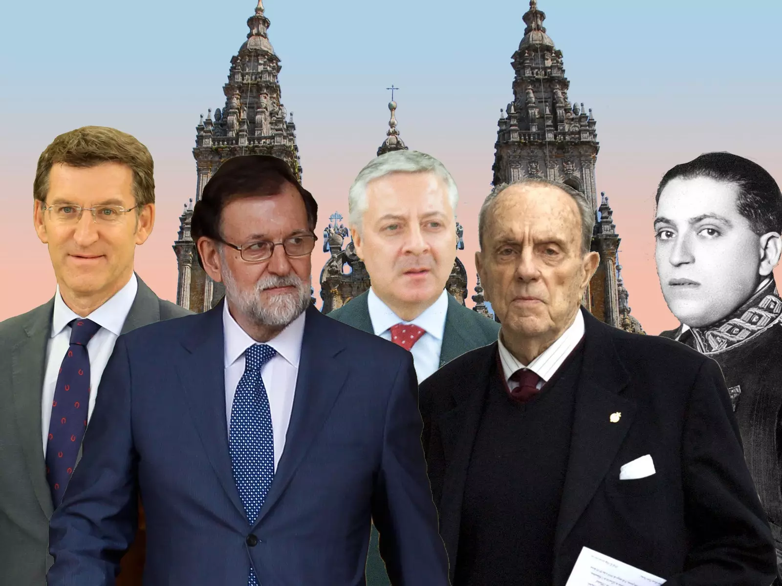 მარცხნიდან მარჯვნივ Alberto Núñez Feijoo Mariano Rajoy Jos Blanco Manuel Fraga და Jos Calvo Sotelo.