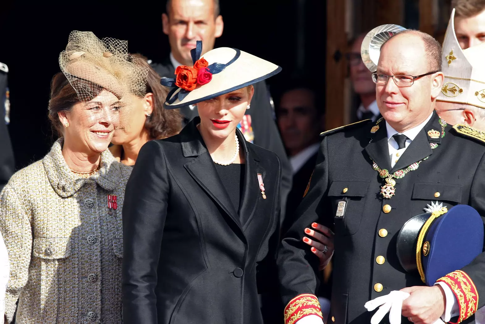 The sisters-in-law Carolina and Charlène together with Alberto de Mónaco during the celebrations of the National Day of Monaco in...