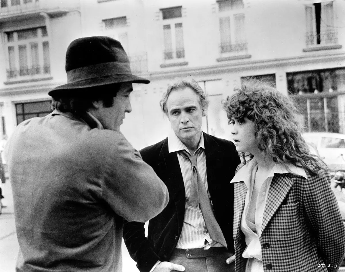 Bertolucci Brando ndi Schneider pa kujambula kwa 'Last Tango ku Paris'.