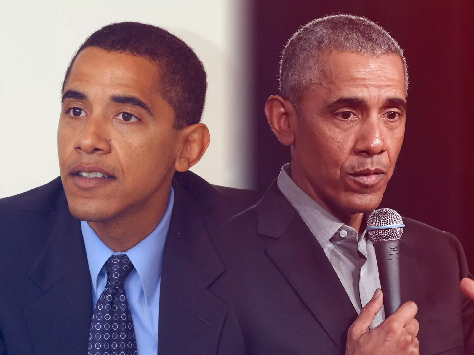 Obama at the start of his presidency and in 2019.