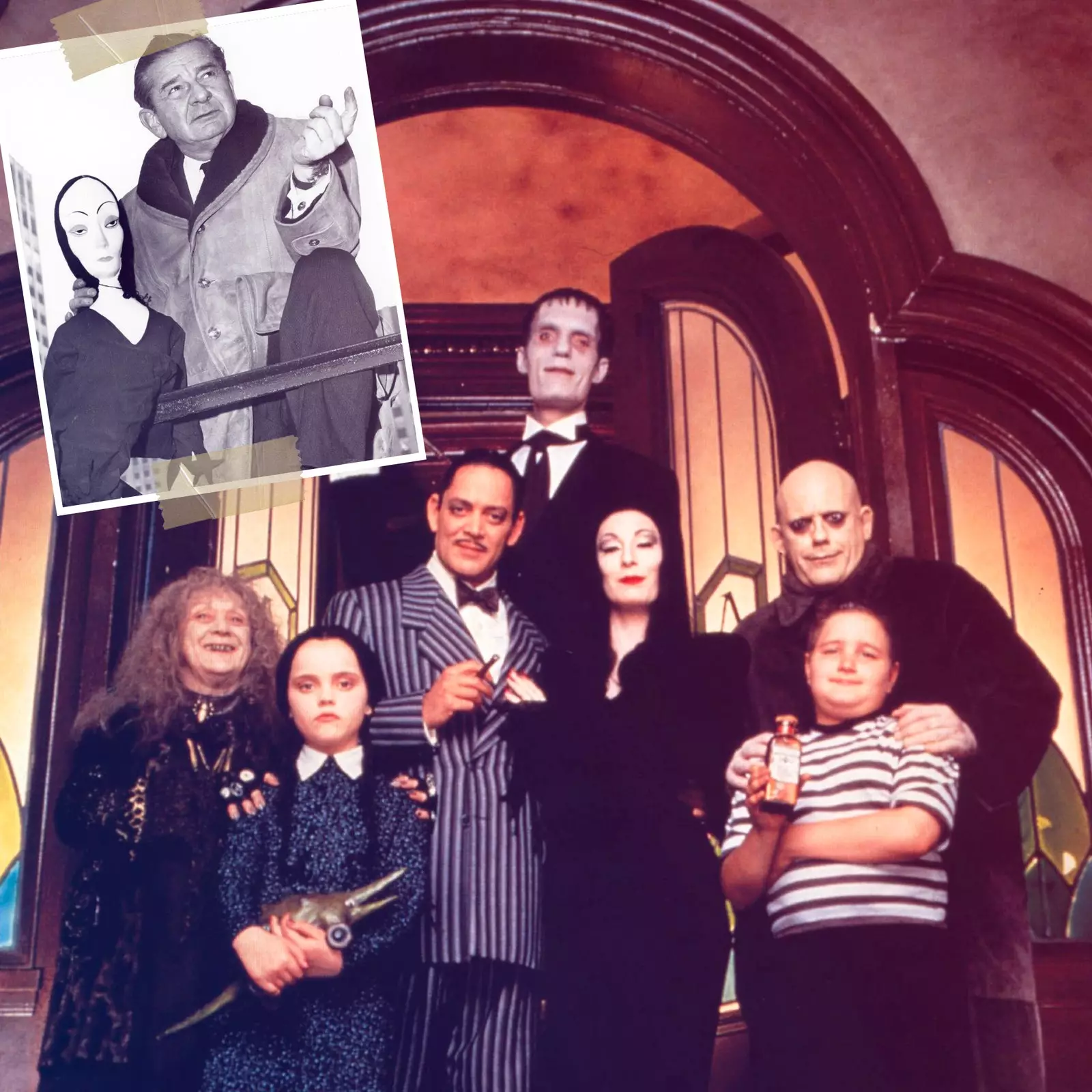 Poto promosi kulawarga Addams anu dibawa ka bioskop karakter anu diciptakeun ku Charles Addams dina gambar di luhur.