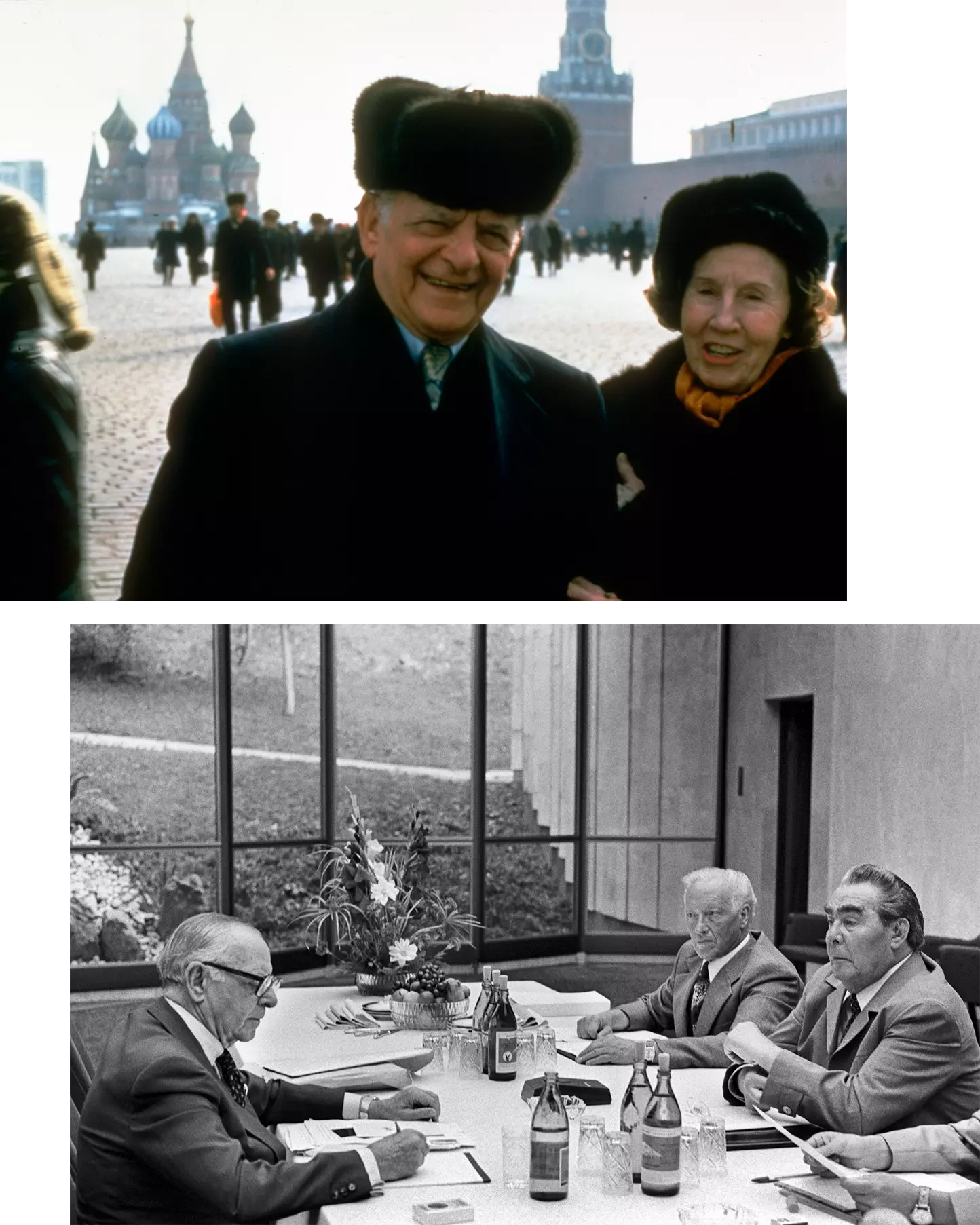 Armand Hammer med sin fru Frances på Röda torget och som president för American Occidental Petroleum Corp med...
