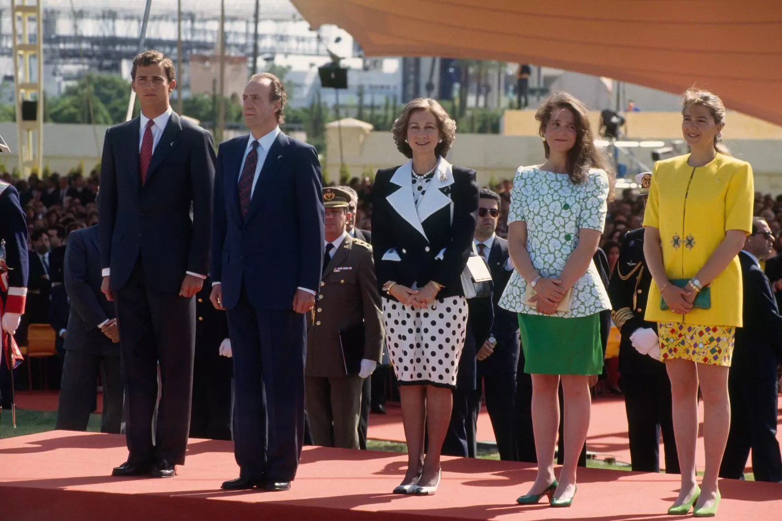 De Spaanse koninklijke familie tijdens de opening van de Wereldtentoonstelling in Sevilla in 1992.