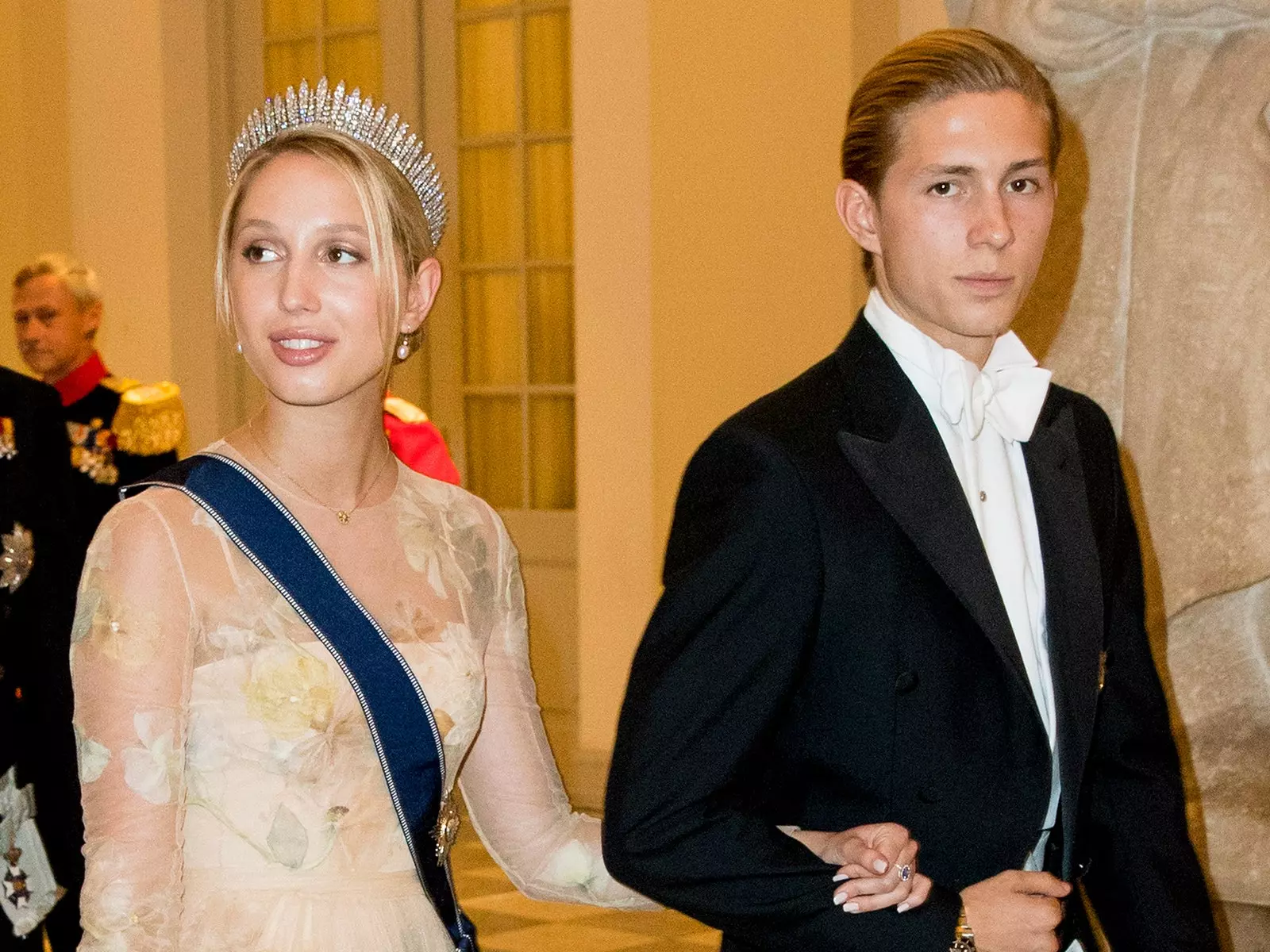 Constantine of Greece with his sister Olympia on the 50th birthday of Prince Frederick of Denmark.