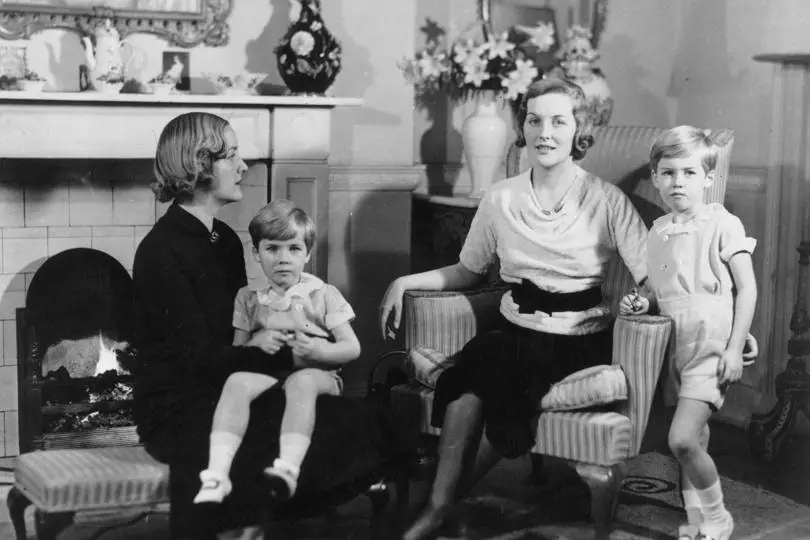 The Honorable Diana Mitford with her two sons and her sister Unity Mitford in 1935